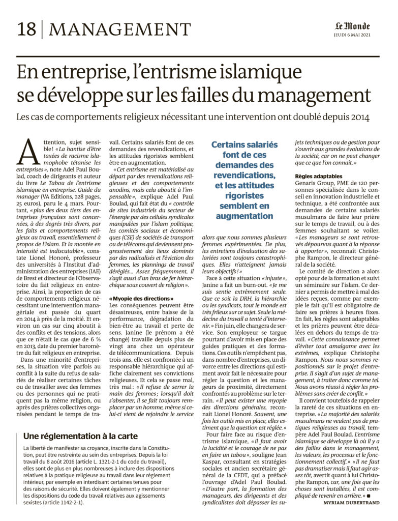 Publié par le journal Le Monde - Rubrique Management - Diversité ...